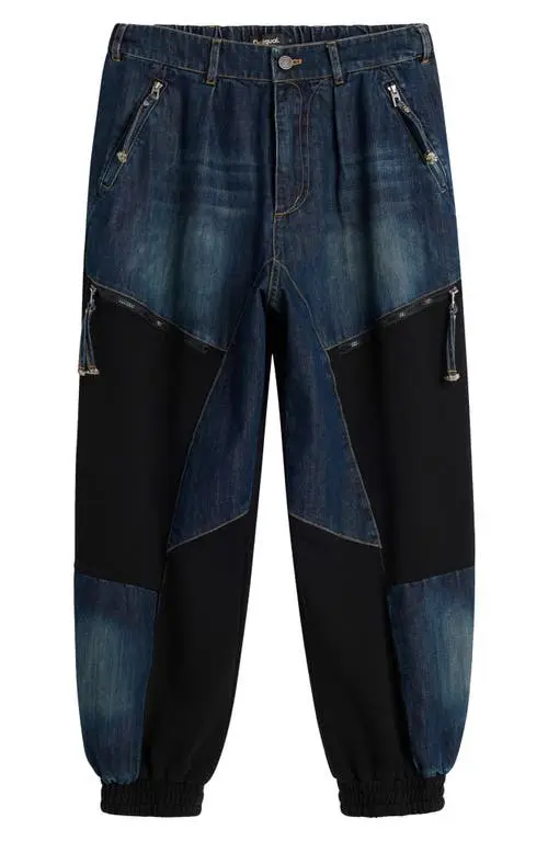 Desigual Patchwork Barrel Leg Jeans With Zip Pockets - Medium Blue
