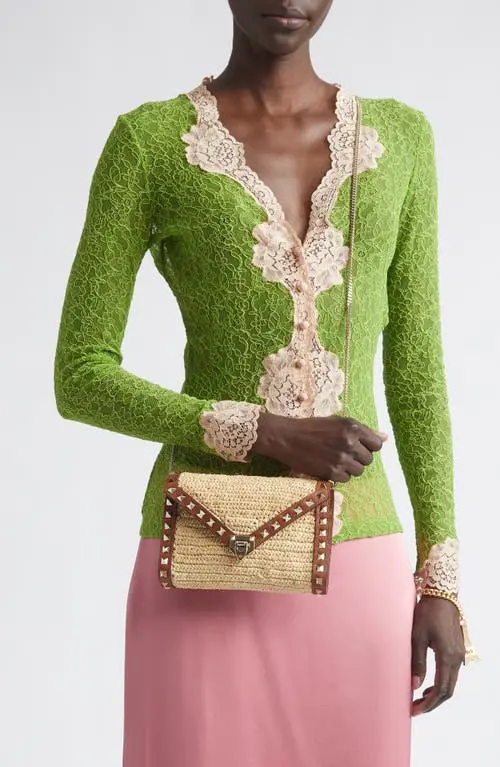 Valentino Garavani Mini Rockstud Raffia Crochet Shoulder Bag - Natural