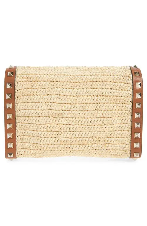 Valentino Garavani Mini Rockstud Raffia Crochet Shoulder Bag - Natural
