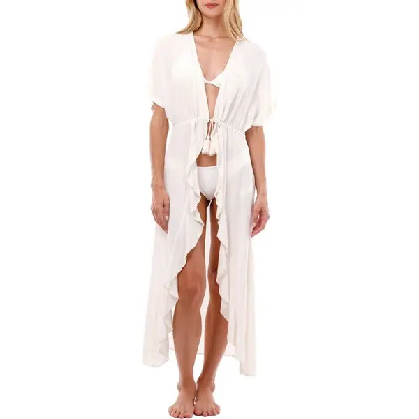 MALAI Bloom Sheer Tie Front Cover-up - White
