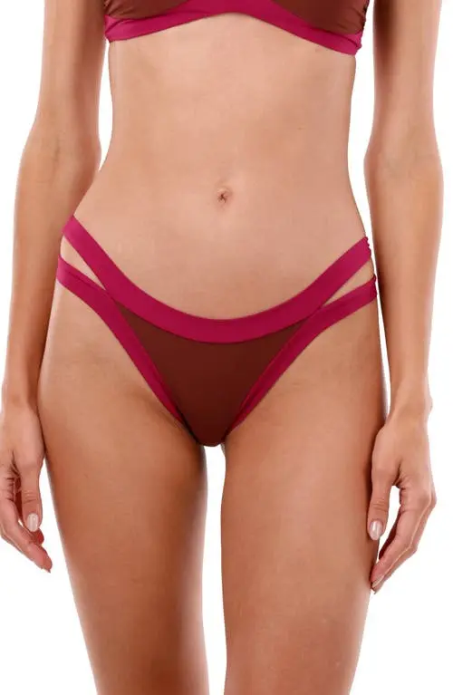MALAI Colorblock Bikini Bottoms With Cutout Sides - Raspberry Color Blend