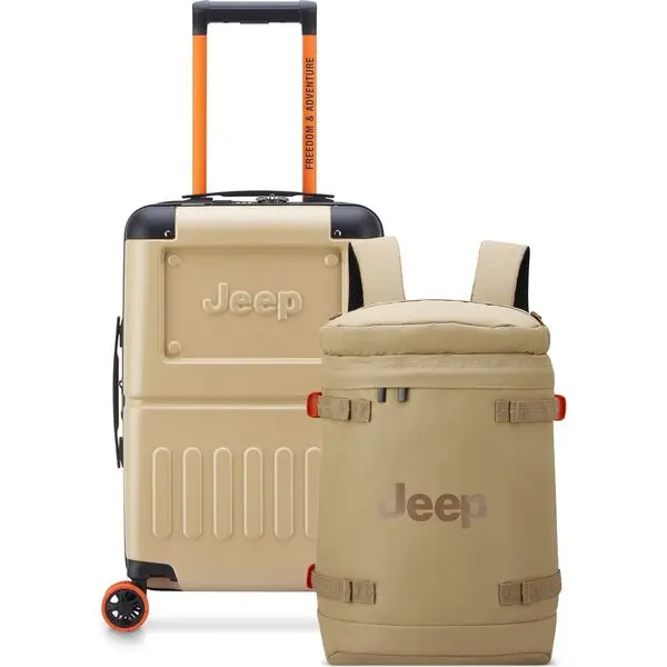 JEEP 19" Expandable Spinner Carry-on & Cylindrical Backpack Set - Sand