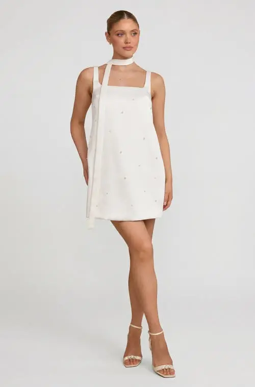 SIX STORIES Anya Scatter Bead Mini Dress With Neck Scarf - White