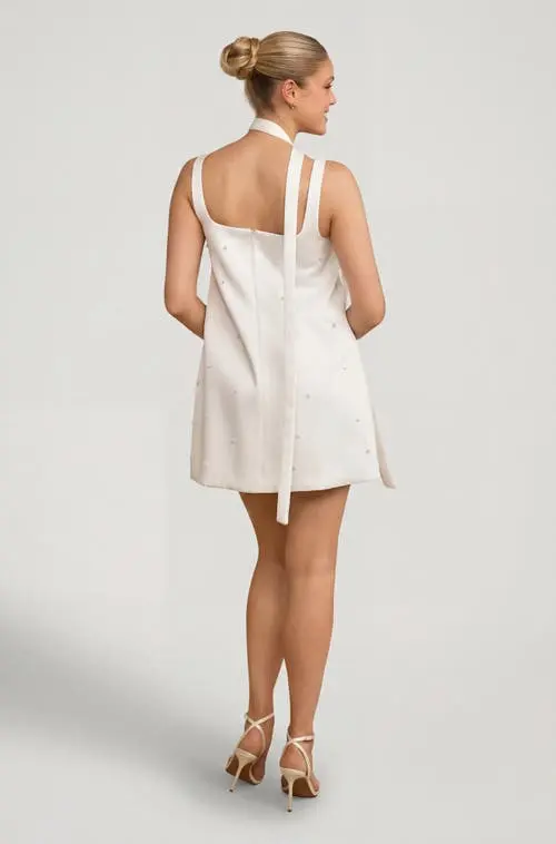 SIX STORIES Anya Scatter Bead Mini Dress With Neck Scarf - White