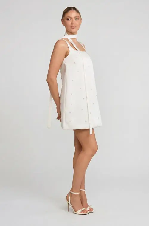 SIX STORIES Anya Scatter Bead Mini Dress With Neck Scarf - White