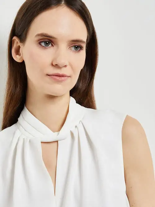Misook Sleeveless Twist Neck Crepe De Chine Blouse