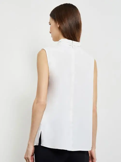Misook Sleeveless Twist Neck Crepe De Chine Blouse