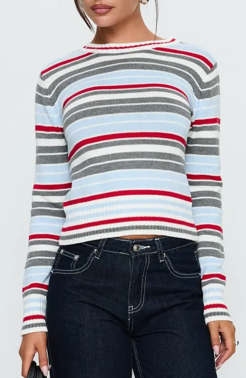 Princess Polly Briette Striped Crewneck Sweater - Blue/red Stripe