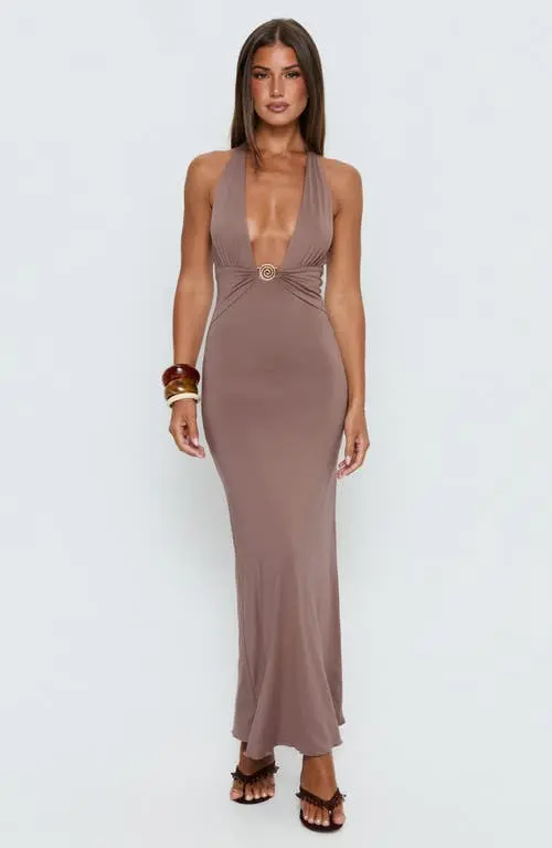 Princess Polly Naysana Plunge Halter Maxi Dress