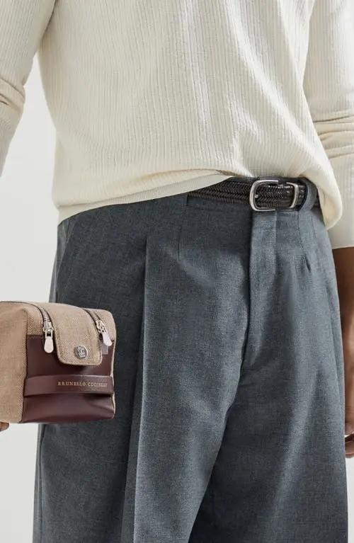 Brunello Cucinelli Canvas And Burnished Calfskin Beauty Case - Leather
