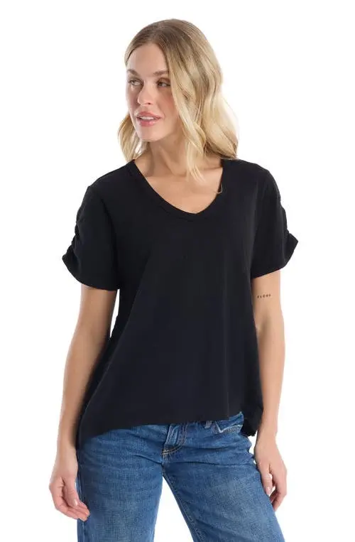 Wilt Deep V-neck Ruched Sleeve Tee