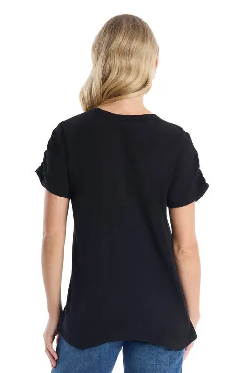 Wilt Deep V-neck Ruched Sleeve Tee