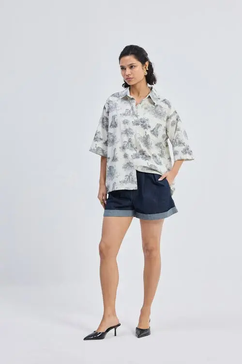 REISTOR Oversized High-low Animal Print Shirt