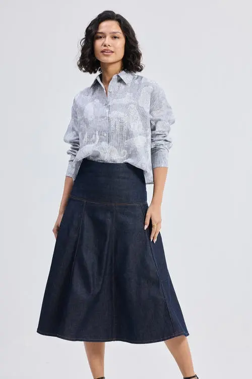 REISTOR Oversized Boxy-fit Linen Shirt With Handprinted Animal Theme