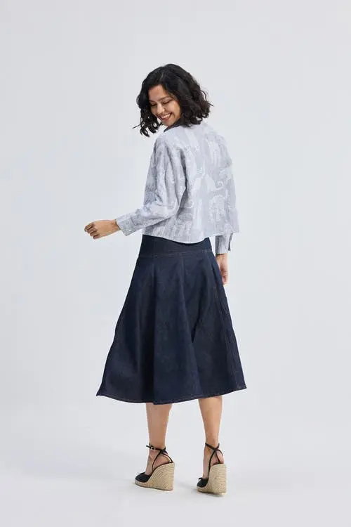 REISTOR Oversized Boxy-fit Linen Shirt With Handprinted Animal Theme