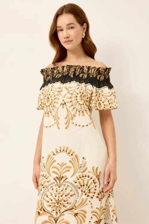 MARIE OLIVER Lola Off-the-shoulder Printed Linen-cotton Dress