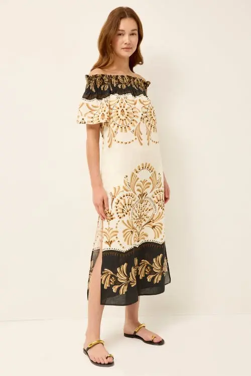 MARIE OLIVER Lola Off-the-shoulder Printed Linen-cotton Dress