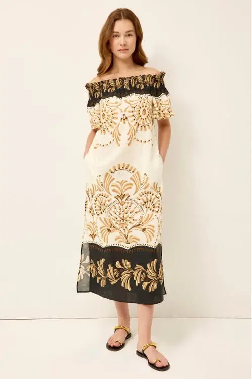 MARIE OLIVER Lola Off-the-shoulder Printed Linen-cotton Dress
