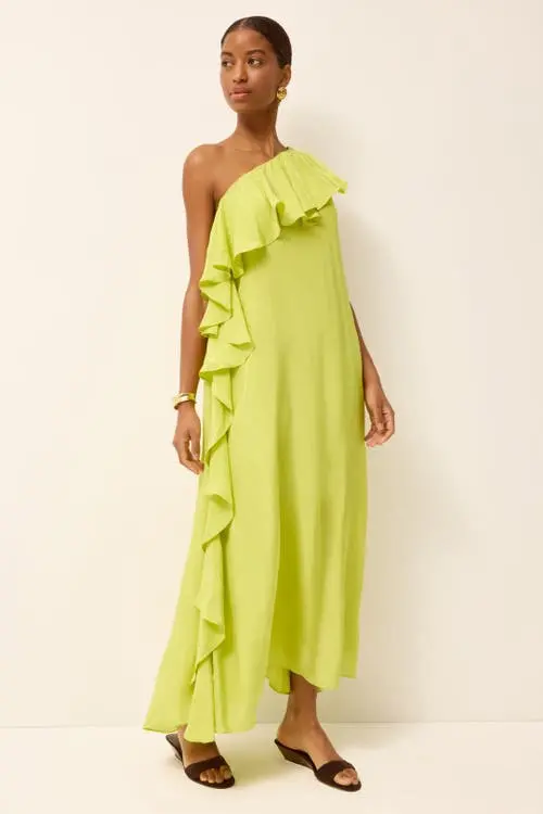 MARIE OLIVER Mora One-shoulder Ruffled Midi Dress - Apple