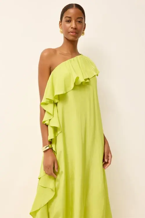 MARIE OLIVER Mora One-shoulder Ruffled Midi Dress