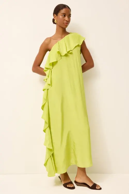 MARIE OLIVER Mora One-shoulder Ruffled Midi Dress