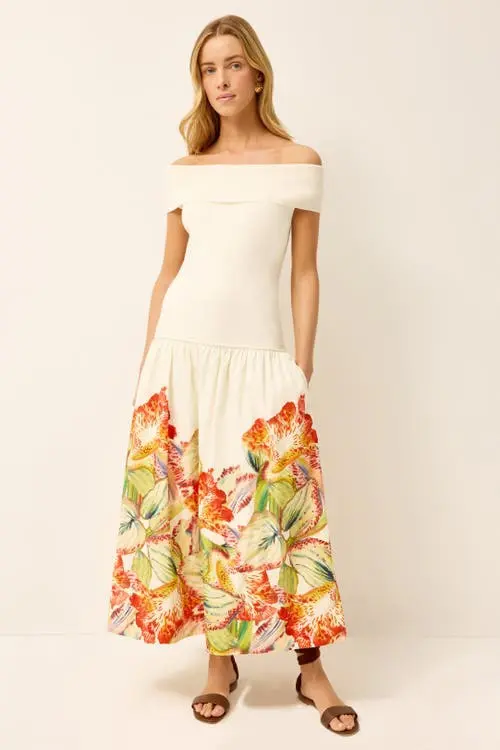 MARIE OLIVER Daniella Off-the-shoulder Mixed Media Maxi Dress With Floral Print - Sonnet
