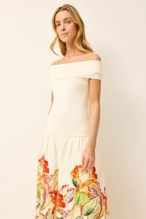 MARIE OLIVER Daniella Off-the-shoulder Mixed Media Maxi Dress With Floral Print