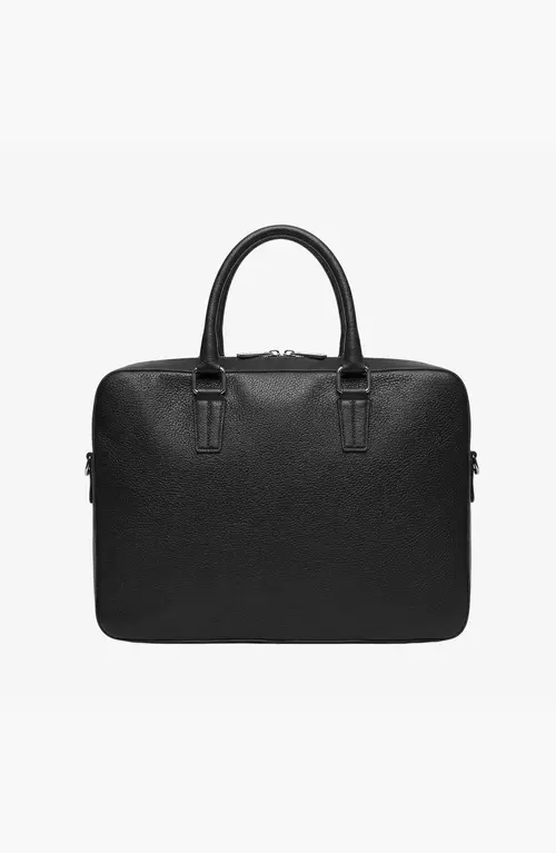 TUSK Chet Slim Briefcase In Italian Pebble Grain Leather - Black