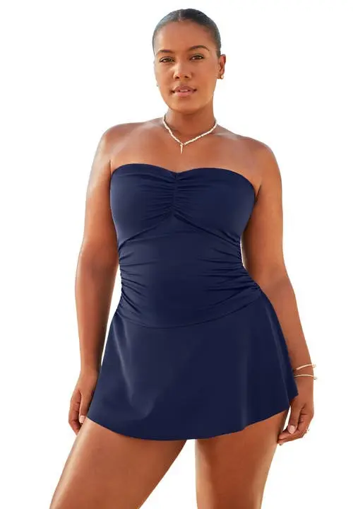 SWIMSUITS FOR ALL Sweetheart Ruffle Bandeau Swimdress - Navy