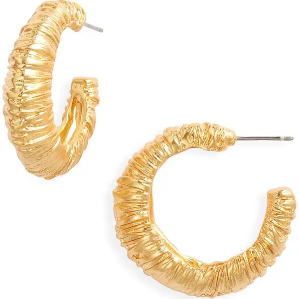 KENNETH JAY LANE Textured Hoop Earrings - Satin Gold
