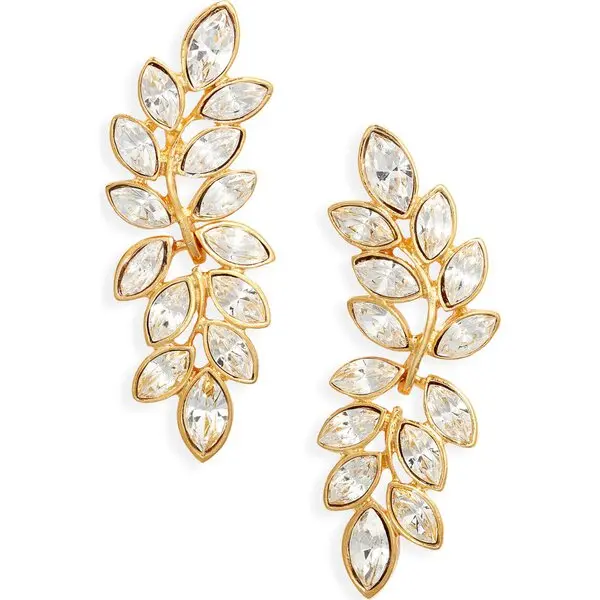 KENNETH JAY LANE Crystal Leaf Drop Earrings - Gold