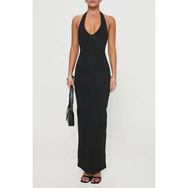 Princess Polly Halterneck V-neck Maxi Dress - Black