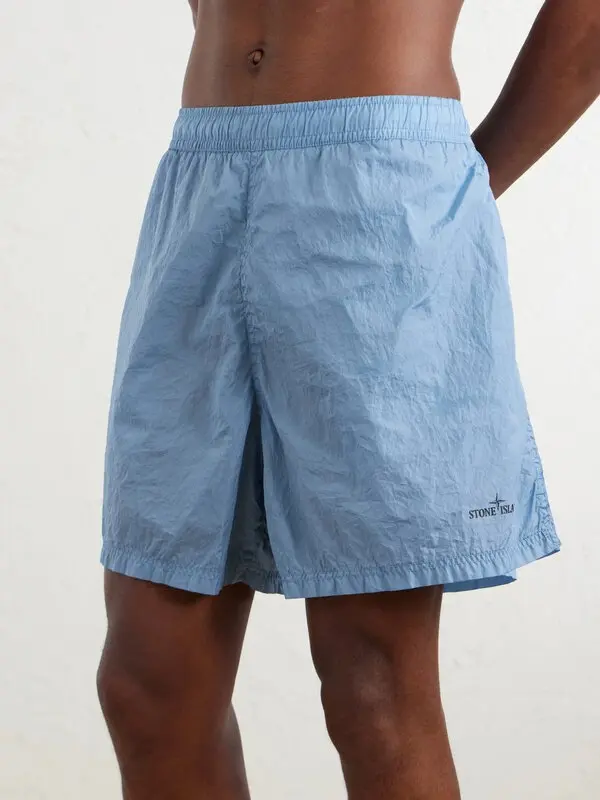Stone Island Logo-print Shell Swim Shorts - Blue