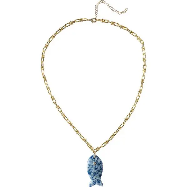 MACRAE & CO. Stone Fish Pendant Necklace - Blue/gold