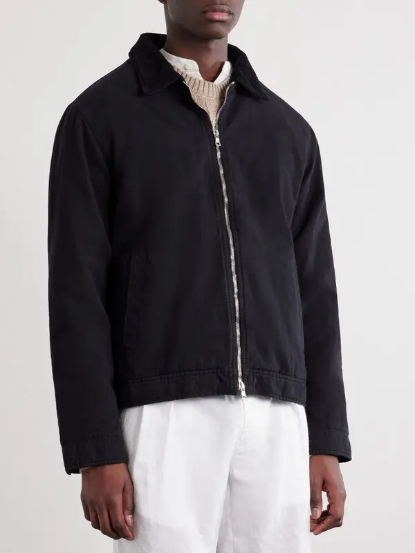 Mr P. Organic Cotton Coach Jacket With Corduroy Trim - Black