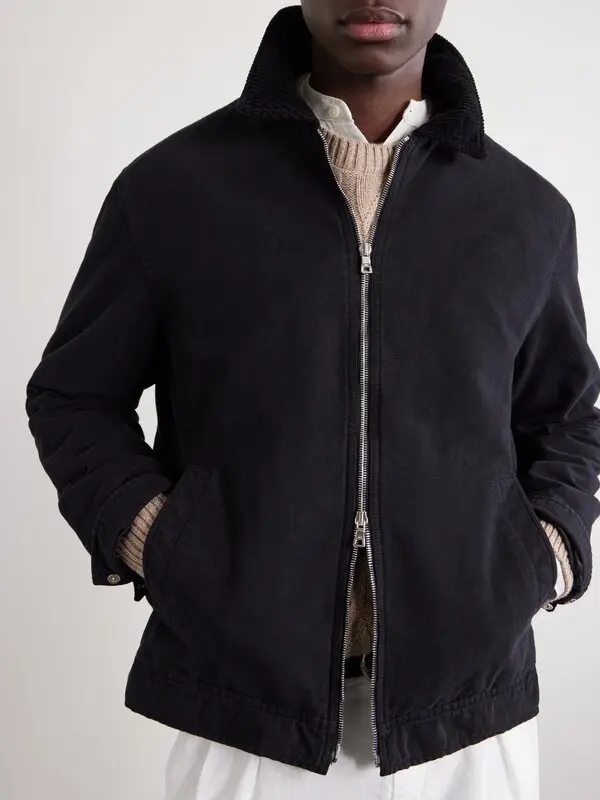 Mr P. Organic Cotton Coach Jacket With Corduroy Trim - Black
