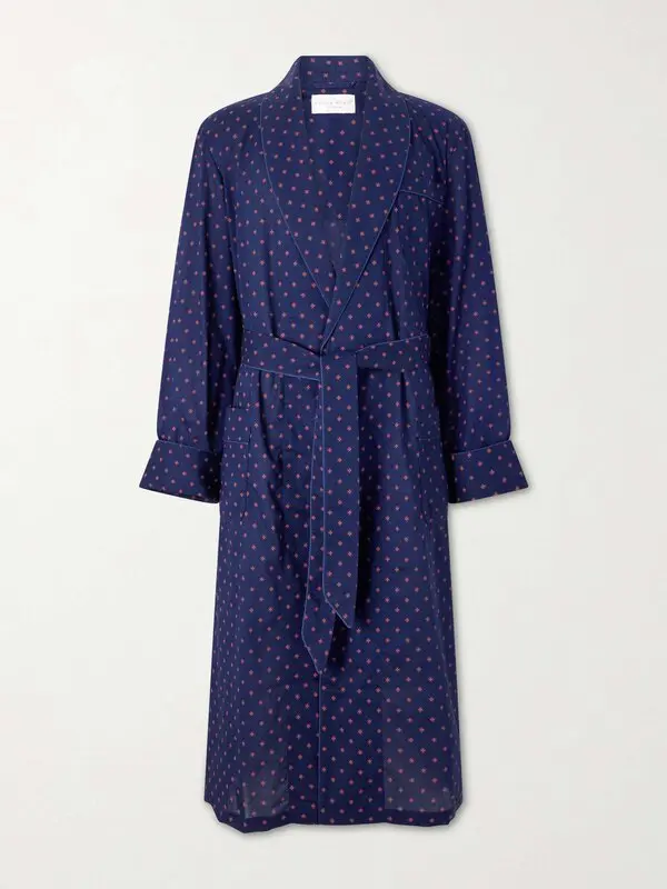 Derek Rose Nelson 109 Printed Cotton Robe - Navy