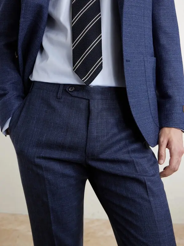 Canali Travel Straight-leg Wool, Silk And Linen-blend Suit Trousers - Blue