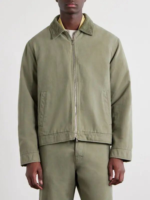 Mr P. Organic Cotton Coach Jacket With Corduroy Trim - Green