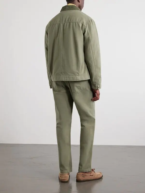 Mr P. Organic Cotton Coach Jacket With Corduroy Trim - Green
