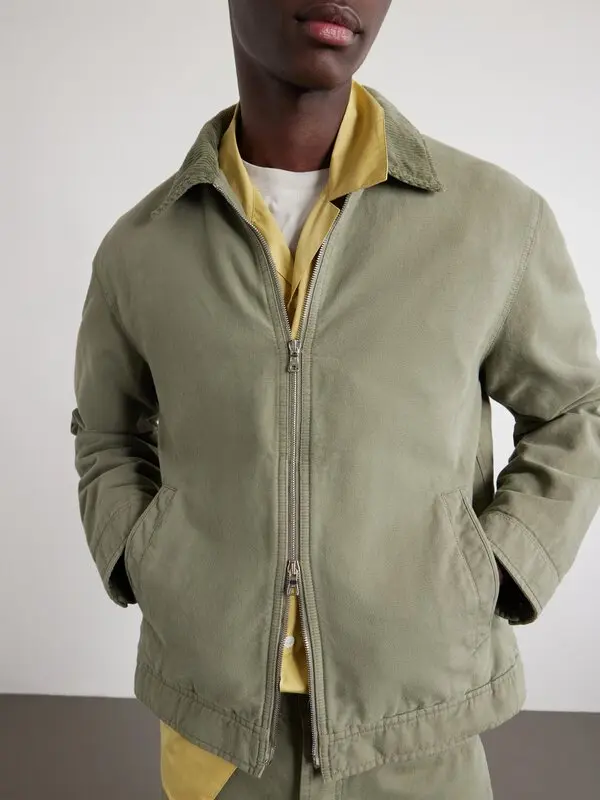 Mr P. Organic Cotton Coach Jacket With Corduroy Trim - Green