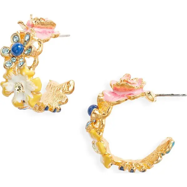 KENNETH JAY LANE Flower Hoop Earrings With Crystals And Faux Pearls - Gold