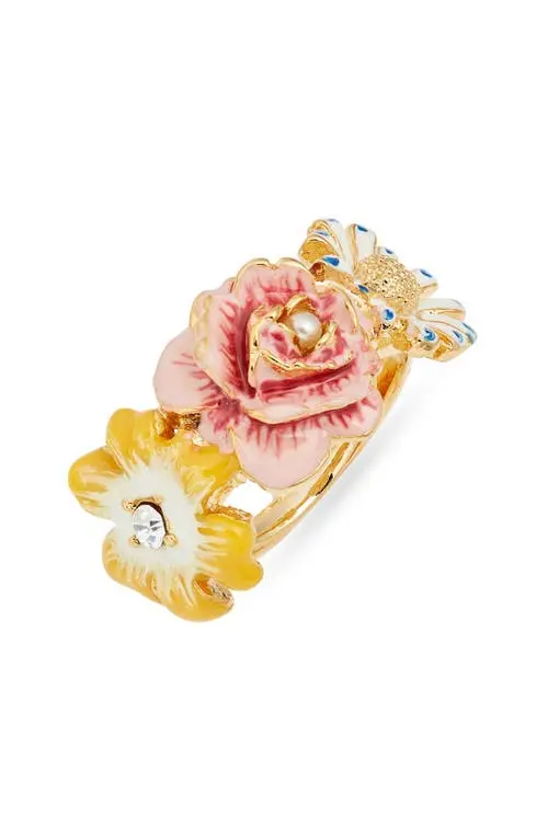 KENNETH JAY LANE Floral Embellished Ring With Faux Pearls And Crystals - Gold