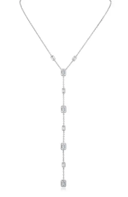 CZ BY KENNETH JAY LANE Emerald Cut Cubic Zirconia Station Y-necklace - Rhodium Plated