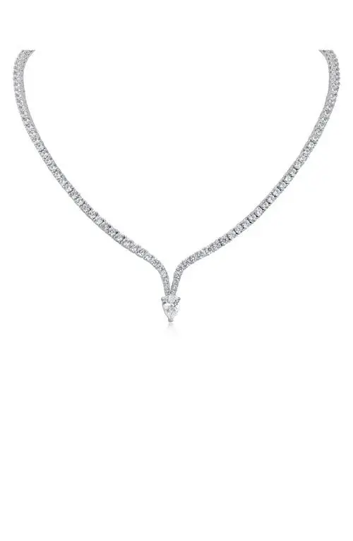 CZ BY KENNETH JAY LANE Round & Pear Cut Cubic Zirconia Collar Necklace - Rhodium Plated
