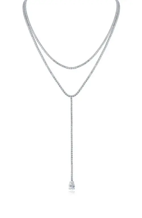 CZ BY KENNETH JAY LANE Round Cut Cubic Zirconia Layered Y-necklace - Rhodium Plated