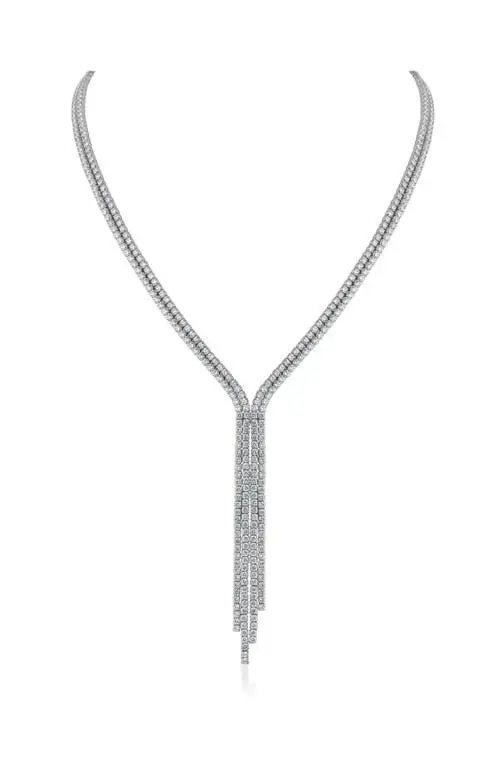 CZ BY KENNETH JAY LANE Cubic Zirconia Fringe Lariat Necklace - Rhodium Plated