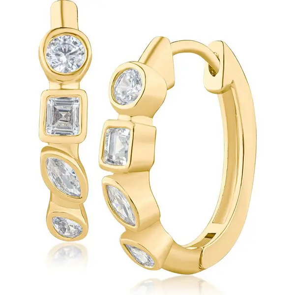 CZ BY KENNETH JAY LANE Bezel Mixed Cut Cubic Zirconia Huggie Hoops - Gold Plated