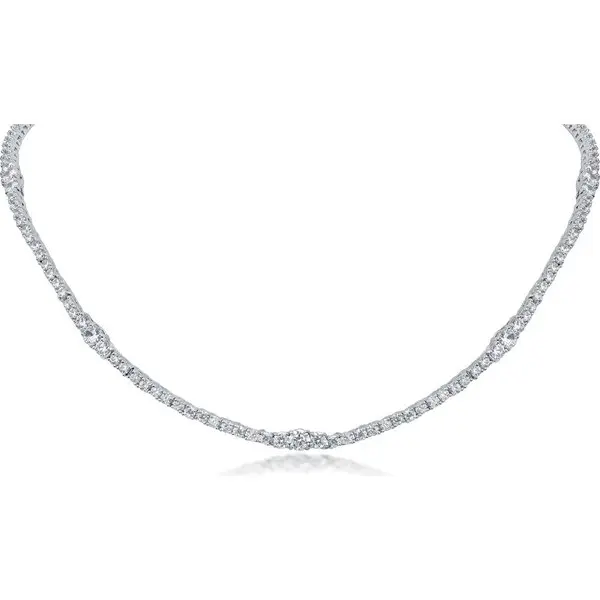 CZ BY KENNETH JAY LANE Graduated Cubic Zirconia Tennis Necklace - Rhodium Plated