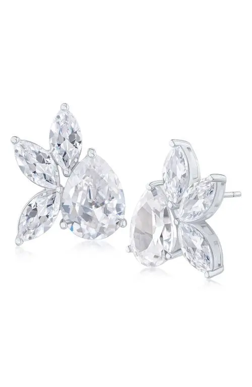 CZ BY KENNETH JAY LANE Pear & Marquise Cut Cubic Zirconia Cluster Stud Earrings - Rhodium Plated
